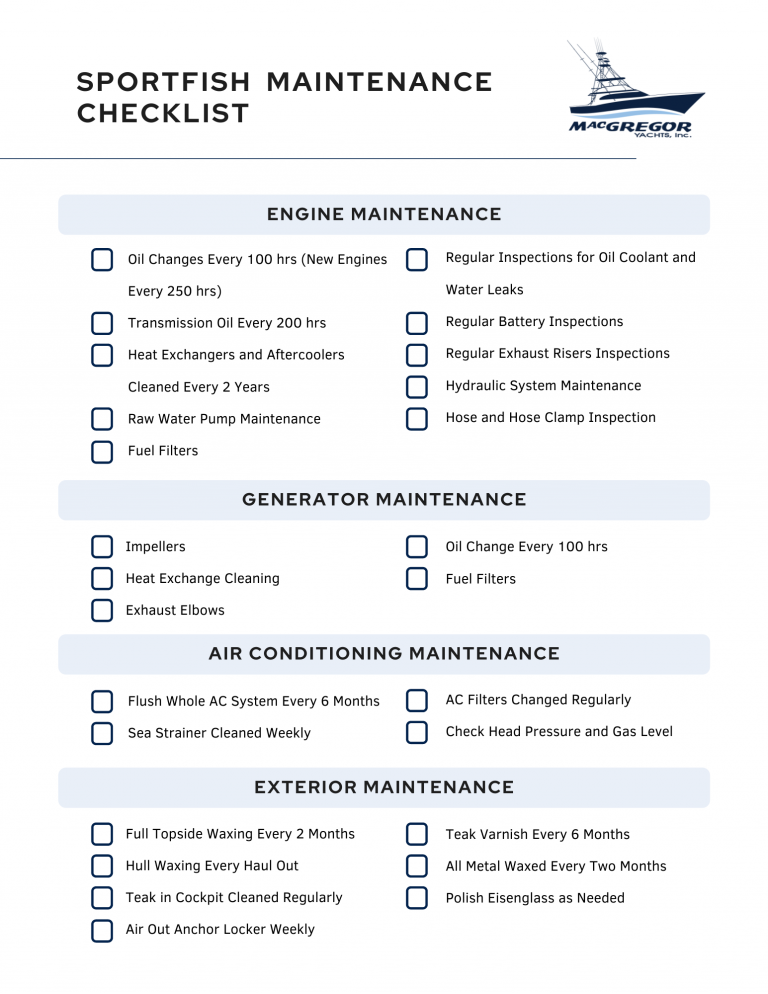 Sportfish Maintenance Checklist - MacGregor Yachts